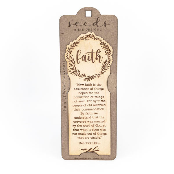 Wood Engraved Bookmark | "Faith" Hebrews 11:1-3 – Seeds Bible Designs